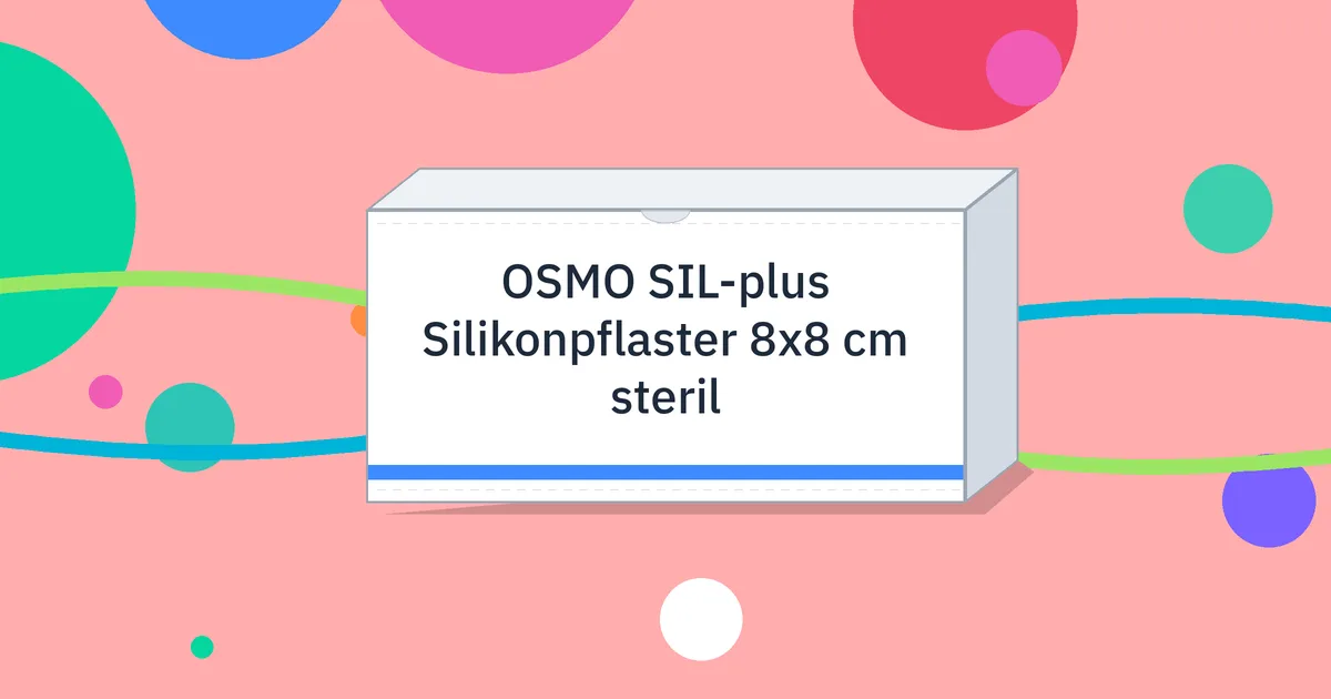 Symbolbild: Packung mit der Aufschrift OSMO SIL-plus Silikonpflaster 8x8 cm steril (PZN 11896962) – Verfügbarkeit und Bezug in Apotheken in Frankfurt am Main