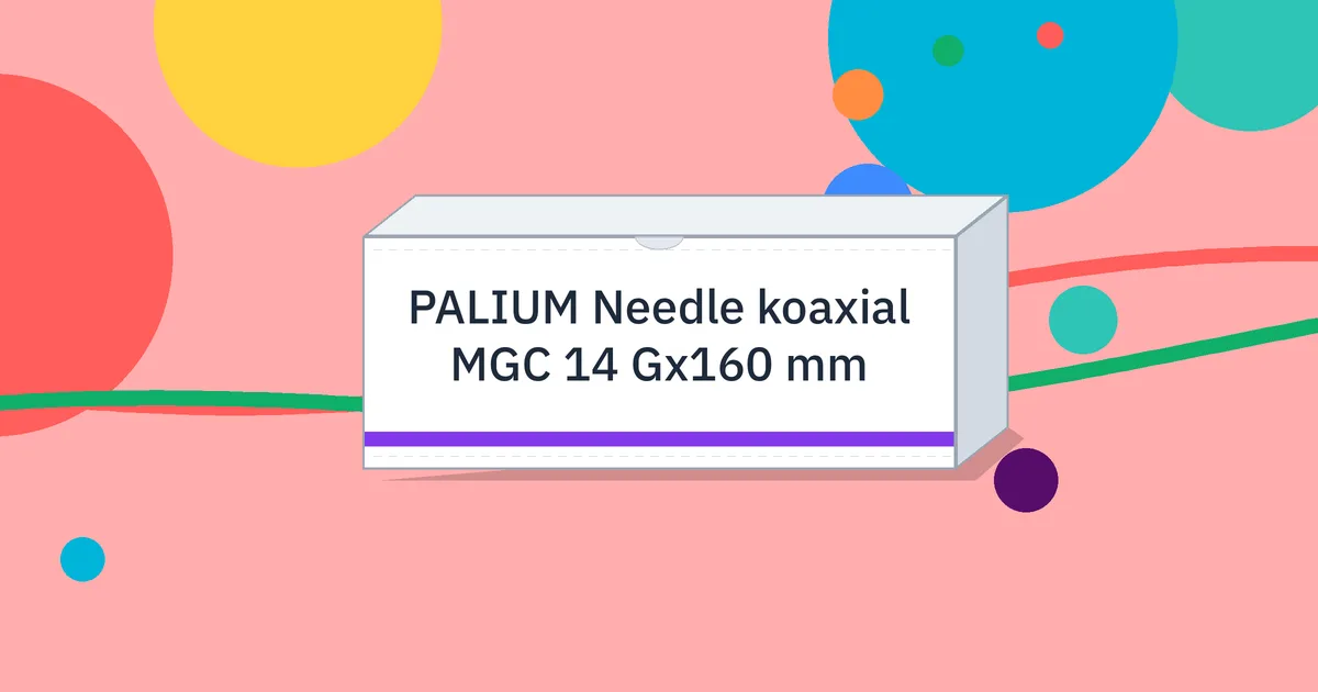 Symbolbild: Packung mit der Aufschrift PALIUM Needle koaxial MGC 14 Gx160 mm (PZN 19734360) – Verfügbarkeit und Bezug in Apotheken in Frankfurt am Main