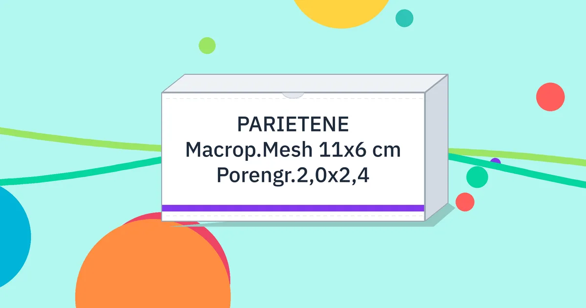 Symbolbild: Packung mit der Aufschrift PARIETENE Macrop.Mesh 11x6 cm Porengr.2,0x2,4 (PZN 11314517) – Verfügbarkeit und Bezug in Apotheken in Frankfurt am Main