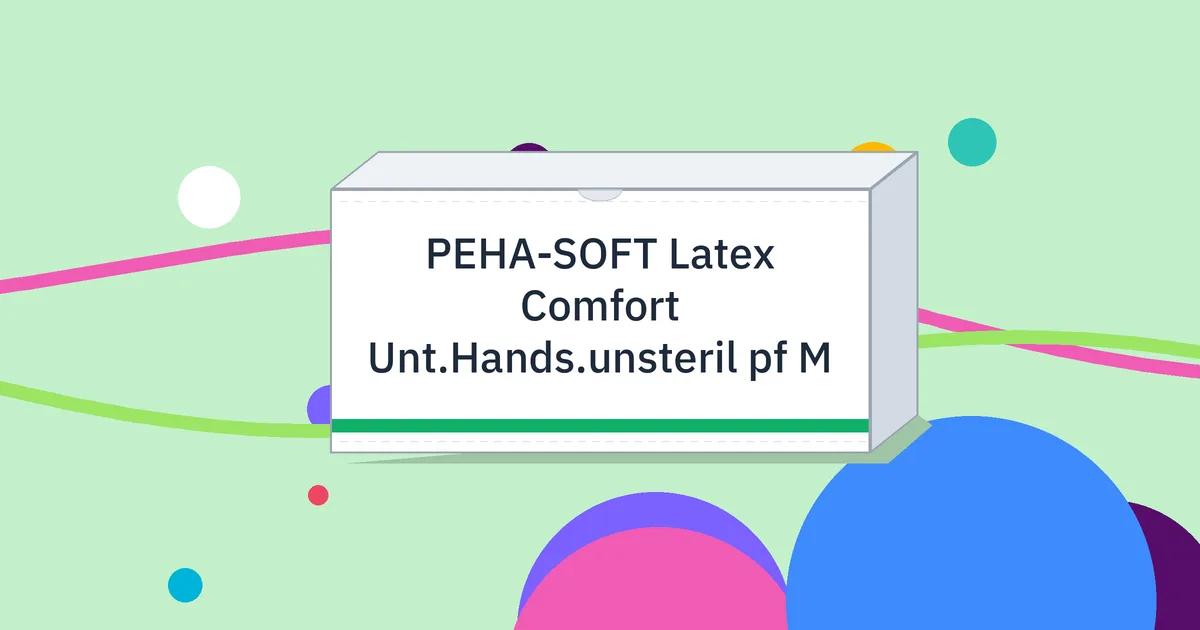 Symbolbild: Packung mit der Aufschrift PEHA-SOFT Latex Comfort Unt.Hands.unsteril pf M (PZN 19296687) – Verfügbarkeit und Bezug in Apotheken in Frankfurt am Main