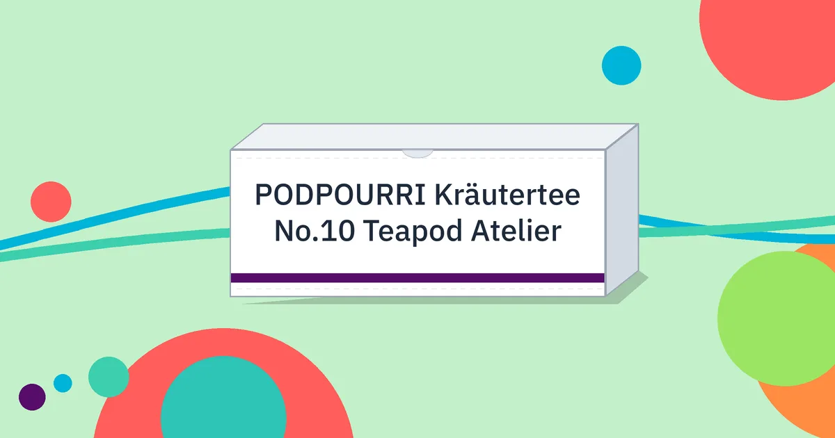 Symbolbild: Packung mit der Aufschrift PODPOURRI Kräutertee No.10 Teapod Atelier (PZN 17895449) – Verfügbarkeit und Bezug in Apotheken in Frankfurt am Main