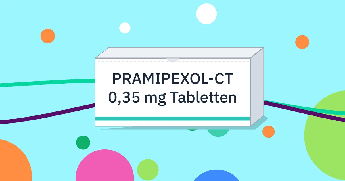Symbolbild: Packung mit der Aufschrift PRAMIPEXOL-CT 0,35 mg Tabletten (PZN 05906024) – Verfügbarkeit und Bezug in Apotheken in Frankfurt am Main