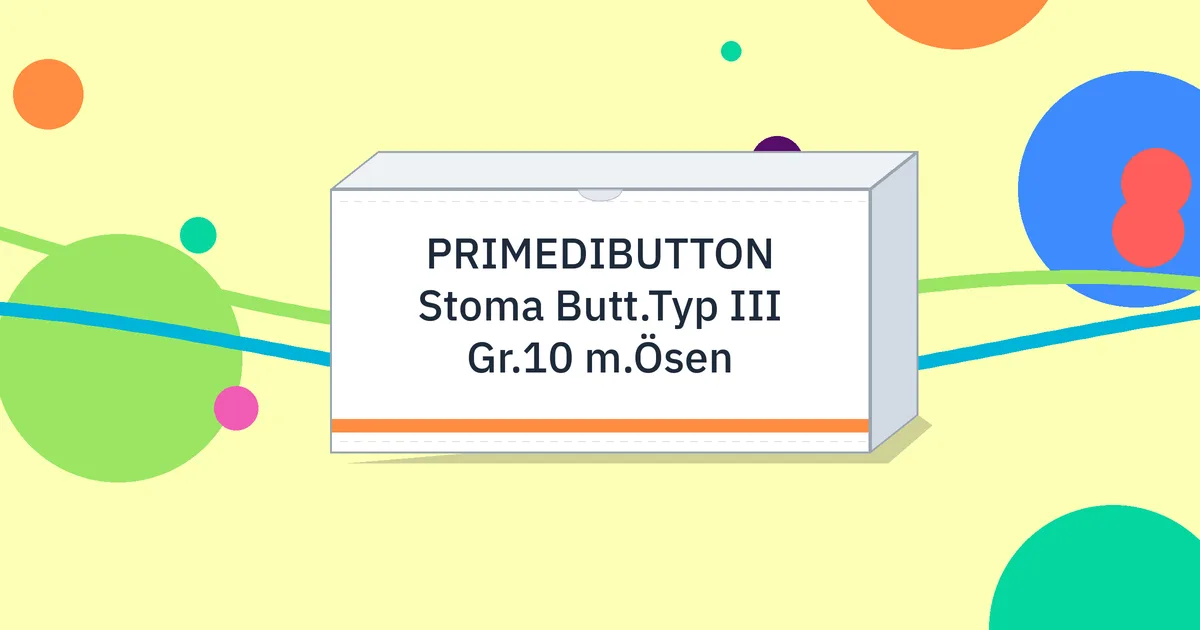 Symbolbild: Packung mit der Aufschrift PRIMEDIBUTTON Stoma Butt.Typ III Gr.10 m.Ösen (PZN 10791497) – Verfügbarkeit und Bezug in Apotheken in Frankfurt am Main