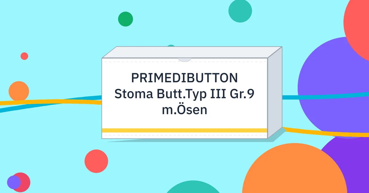 Symbolbild: Packung mit der Aufschrift PRIMEDIBUTTON Stoma Butt.Typ III Gr.9 m.Ösen (PZN 10791480) – Verfügbarkeit und Bezug in Apotheken in Frankfurt am Main