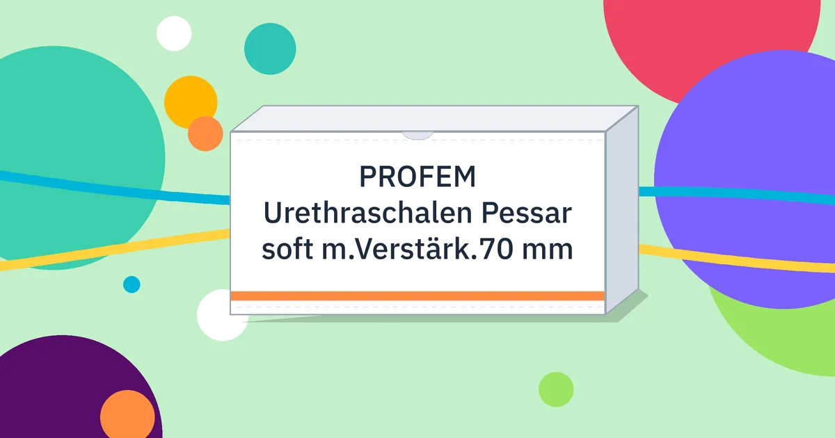Symbolbild: Packung mit der Aufschrift PROFEM Urethraschalen Pessar soft m.Verstärk.70 mm (PZN 20394001) – Verfügbarkeit und Bezug in Apotheken in Frankfurt am Main