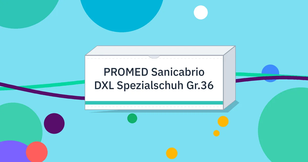 Symbolbild: Packung mit der Aufschrift PROMED Sanicabrio DXL Spezialschuh Gr.36 (PZN 05481702) – Verfügbarkeit und Bezug in Apotheken in Frankfurt am Main