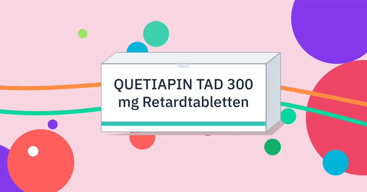 Symbolbild: Packung mit der Aufschrift QUETIAPIN TAD 300 mg Retardtabletten (PZN 13513675) – Verfügbarkeit und Bezug in Apotheken in Frankfurt am Main