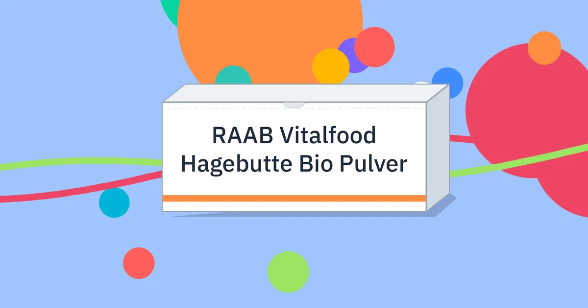 Symbolbild: Packung mit der Aufschrift RAAB Vitalfood Hagebutte Bio Pulver (PZN 19304257) – Verfügbarkeit und Bezug in Apotheken in Frankfurt am Main