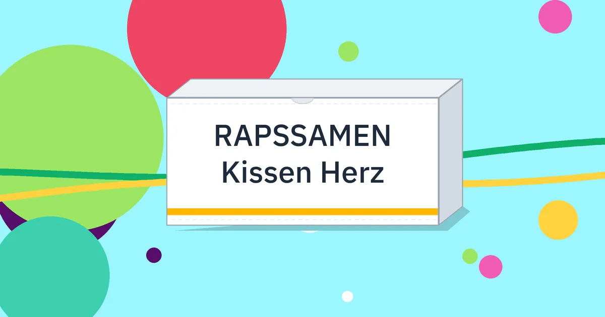 Symbolbild: Packung mit der Aufschrift RAPSSAMEN Kissen Herz (PZN 05452758) – Verfügbarkeit und Bezug in Apotheken in Frankfurt am Main