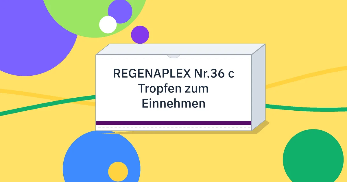 Symbolbild: Packung mit der Aufschrift REGENAPLEX Nr.36 c Tropfen zum Einnehmen (PZN 02642518) – Verfügbarkeit und Bezug in Apotheken in Frankfurt am Main