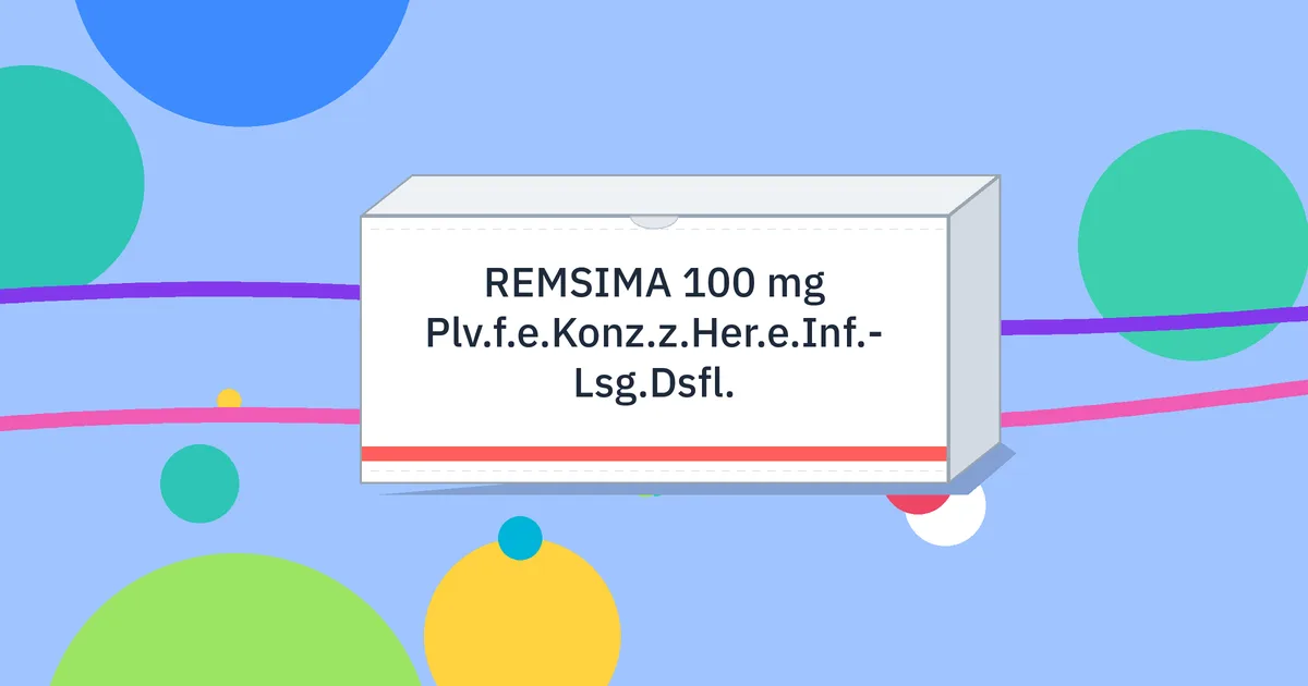 Symbolbild: Packung mit der Aufschrift REMSIMA 100 mg Plv.f.e.Konz.z.Her.e.Inf.-Lsg.Dsfl. (PZN 18836087) – Verfügbarkeit und Bezug in Apotheken in Frankfurt am Main