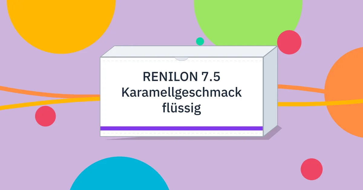 Symbolbild: Packung mit der Aufschrift RENILON 7.5 Karamellgeschmack flüssig (PZN 20657357) – Verfügbarkeit und Bezug in Apotheken in Frankfurt am Main