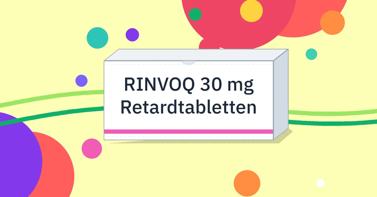 Symbolbild: Packung mit der Aufschrift RINVOQ 30 mg Retardtabletten (PZN 18045807) – Verfügbarkeit und Bezug in Apotheken in Frankfurt am Main