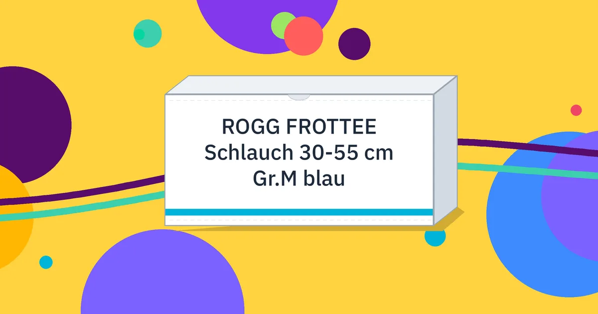 Symbolbild: Packung mit der Aufschrift ROGG FROTTEE Schlauch 30-55 cm Gr.M blau (PZN 05963134) – Verfügbarkeit und Bezug in Apotheken in Frankfurt am Main