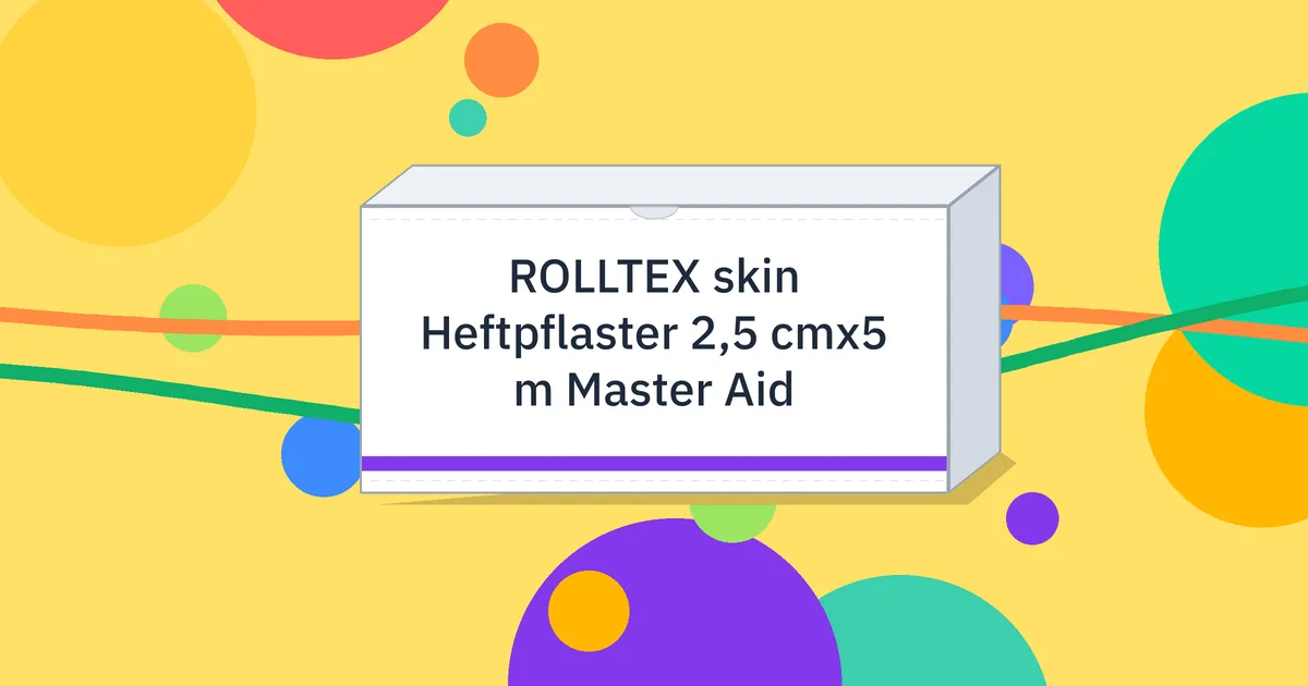 Symbolbild: Packung mit der Aufschrift ROLLTEX skin Heftpflaster 2,5 cmx5 m Master Aid (PZN 04367186) – Verfügbarkeit und Bezug in Apotheken in Frankfurt am Main