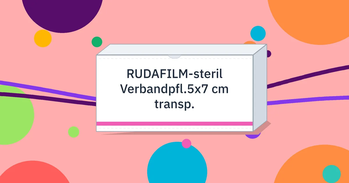 Symbolbild: Packung mit der Aufschrift RUDAFILM-steril Verbandpfl.5x7 cm transp. (PZN 15879481) – Verfügbarkeit und Bezug in Apotheken in Frankfurt am Main