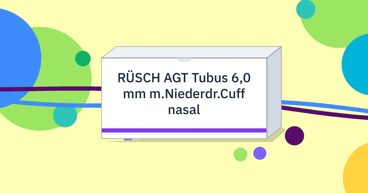 Symbolbild: Packung mit der Aufschrift RÜSCH AGT Tubus 6,0 mm m.Niederdr.Cuff nasal (PZN 06636733) – Verfügbarkeit und Bezug in Apotheken in Frankfurt am Main