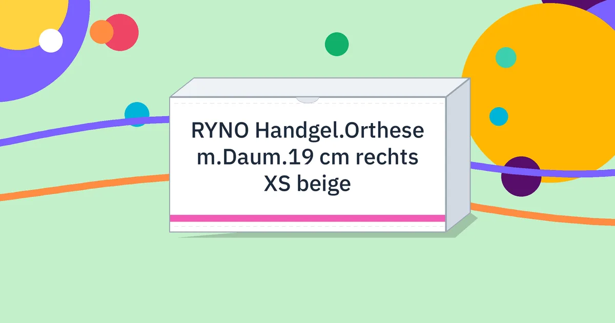 Symbolbild: Packung mit der Aufschrift RYNO Handgel.Orthese m.Daum.19 cm rechts XS beige (PZN 09108638) – Verfügbarkeit und Bezug in Apotheken in Frankfurt am Main