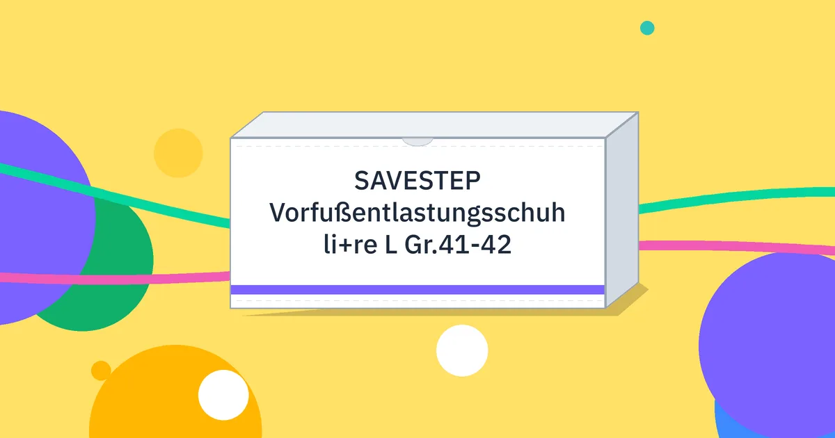 Symbolbild: Packung mit der Aufschrift SAVESTEP Vorfußentlastungsschuh li+re L Gr.41-42 (PZN 17197320) – Verfügbarkeit und Bezug in Apotheken in Frankfurt am Main