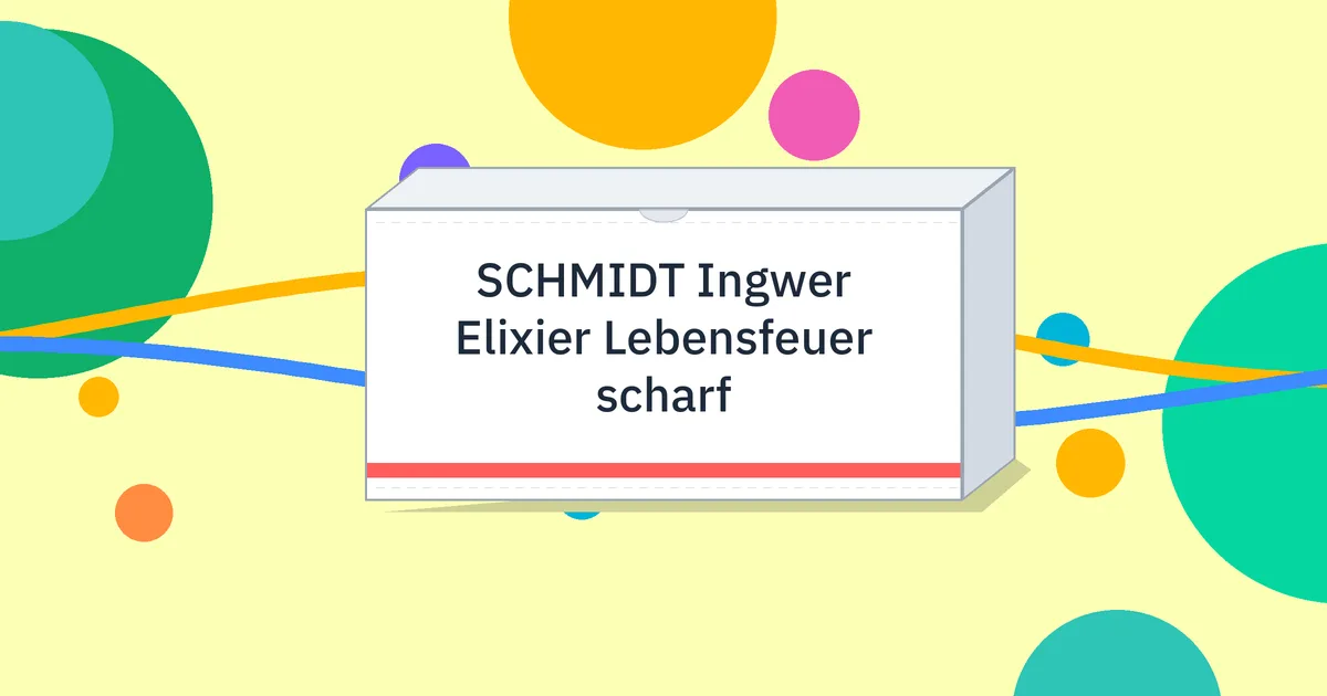 Symbolbild: Packung mit der Aufschrift SCHMIDT Ingwer Elixier Lebensfeuer scharf (PZN 11053761) – Verfügbarkeit und Bezug in Apotheken in Frankfurt am Main