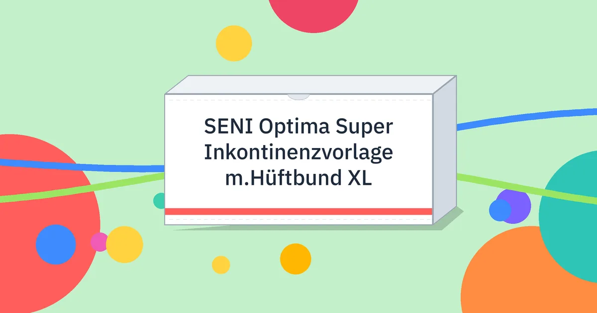Symbolbild: Packung mit der Aufschrift SENI Optima Super Inkontinenzvorlage m.Hüftbund XL (PZN 14300036) – Verfügbarkeit und Bezug in Apotheken in Frankfurt am Main