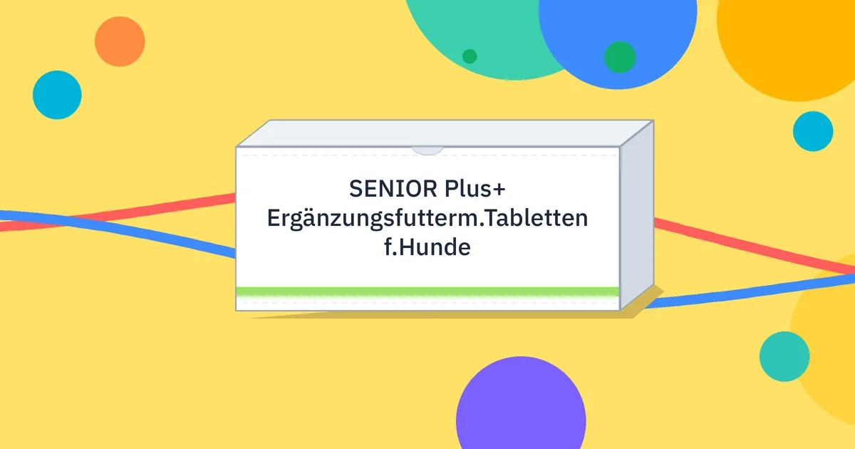Symbolbild: Packung mit der Aufschrift SENIOR Plus+ Ergänzungsfutterm.Tabletten f.Hunde (PZN 19112339) – Verfügbarkeit und Bezug in Apotheken in Frankfurt am Main