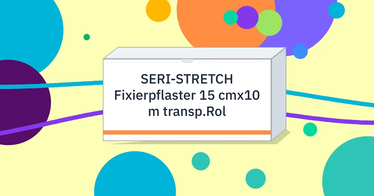 Symbolbild: Packung mit der Aufschrift SERI-STRETCH Fixierpflaster 15 cmx10 m transp.Rol (PZN 20845774) – Verfügbarkeit und Bezug in Apotheken in Frankfurt am Main