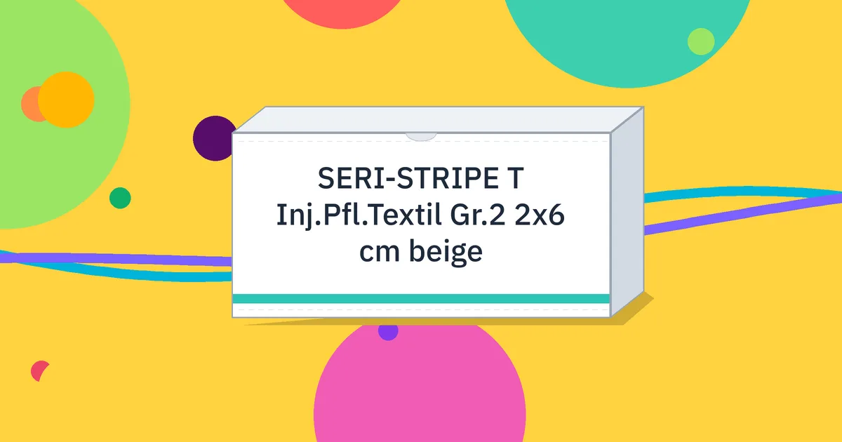 Symbolbild: Packung mit der Aufschrift SERI-STRIPE T Inj.Pfl.Textil Gr.2 2x6 cm beige (PZN 20845745) – Verfügbarkeit und Bezug in Apotheken in Frankfurt am Main