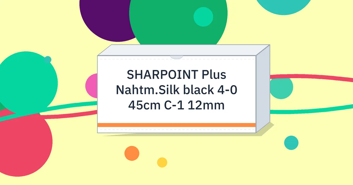 Symbolbild: Packung mit der Aufschrift SHARPOINT Plus Nahtm.Silk black 4-0 45cm C-1 12mm (PZN 17994513) – Verfügbarkeit und Bezug in Apotheken in Frankfurt am Main