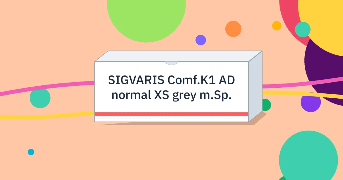 Symbolbild: Packung mit der Aufschrift SIGVARIS Comf.K1 AD normal XS grey m.Sp. (PZN 17041517) – Verfügbarkeit und Bezug in Apotheken in Frankfurt am Main