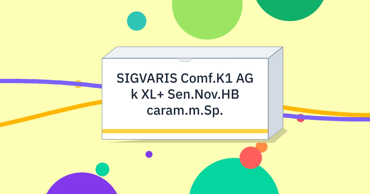 Symbolbild: Packung mit der Aufschrift SIGVARIS Comf.K1 AG k XL+ Sen.Nov.HB caram.m.Sp. (PZN 17102029) – Verfügbarkeit und Bezug in Apotheken in Frankfurt am Main