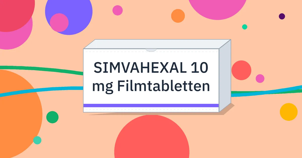 Symbolbild: Packung mit der Aufschrift SIMVAHEXAL 10 mg Filmtabletten (PZN 02846534) – Verfügbarkeit und Bezug in Apotheken in Frankfurt am Main