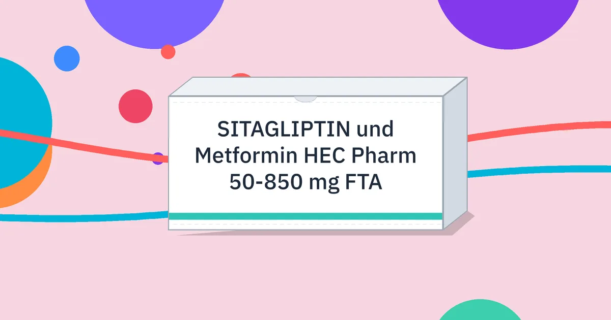 Symbolbild: Packung mit der Aufschrift SITAGLIPTIN und Metformin HEC Pharm 50-850 mg FTA (PZN 20769613) – Verfügbarkeit und Bezug in Apotheken in Frankfurt am Main