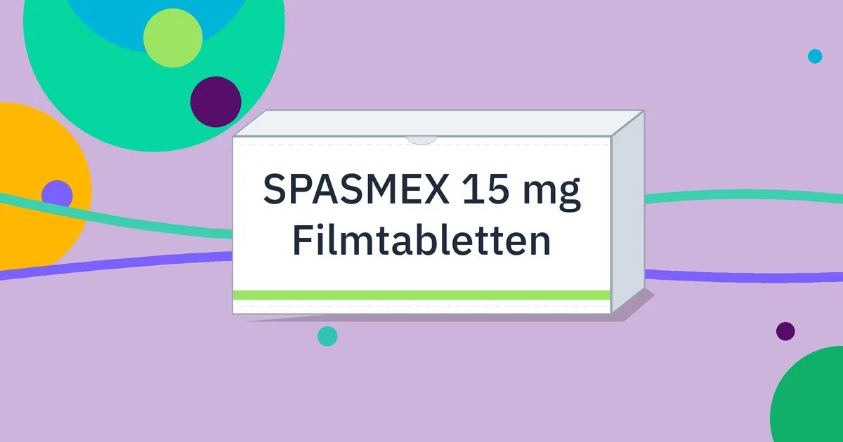 Symbolbild: Packung mit der Aufschrift SPASMEX 15 mg Filmtabletten (PZN 18032874) – Verfügbarkeit und Bezug in Apotheken in Frankfurt am Main