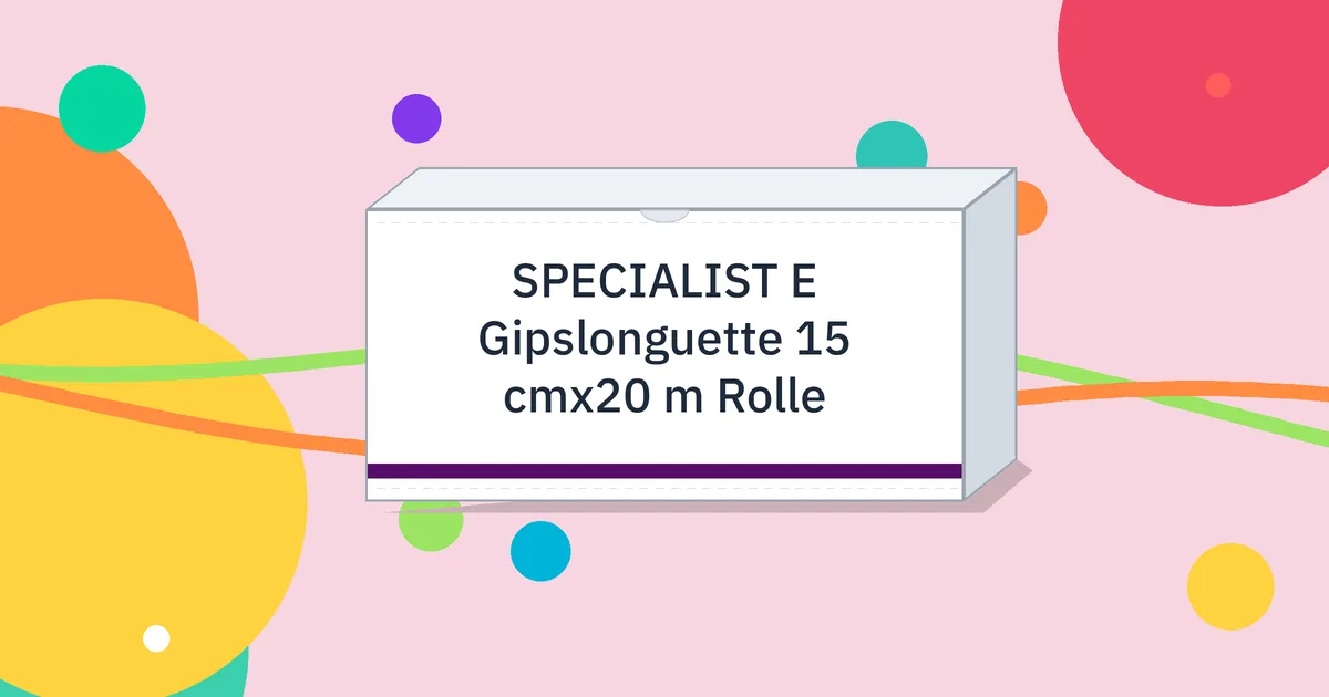 Symbolbild: Packung mit der Aufschrift SPECIALIST E Gipslonguette 15 cmx20 m Rolle (PZN 00650962) – Verfügbarkeit und Bezug in Apotheken in Frankfurt am Main
