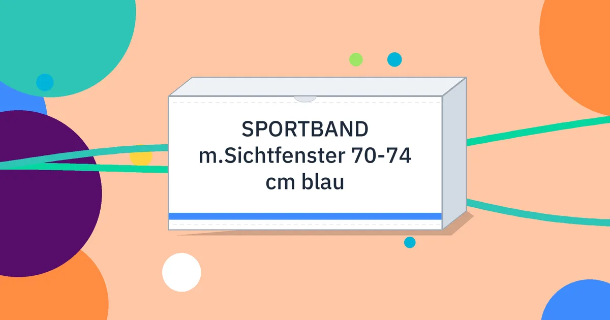 Symbolbild: Packung mit der Aufschrift SPORTBAND m.Sichtfenster 70-74 cm blau (PZN 12904445) – Verfügbarkeit und Bezug in Apotheken in Frankfurt am Main