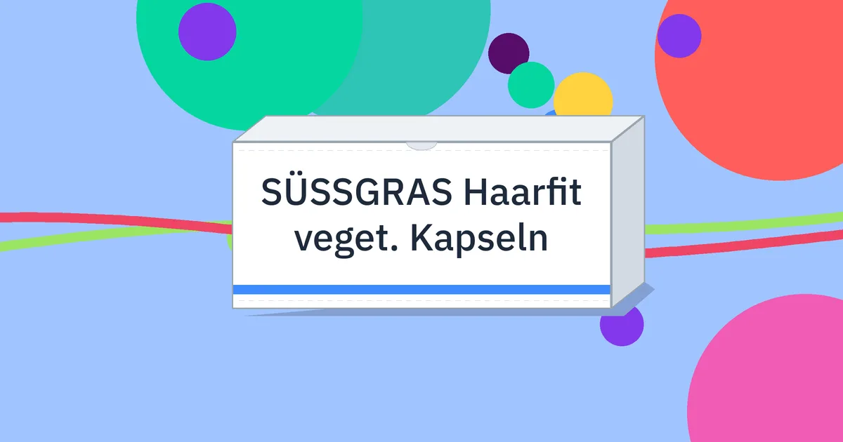Symbolbild: Packung mit der Aufschrift SÜSSGRAS Haarfit veget. Kapseln (PZN 00829974) – Verfügbarkeit und Bezug in Apotheken in Frankfurt am Main