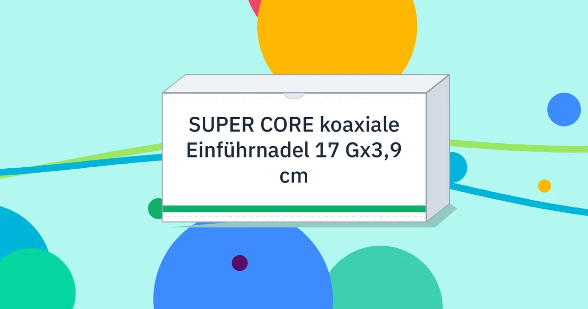 Symbolbild: Packung mit der Aufschrift SUPER CORE koaxiale Einführnadel 17 Gx3,9 cm (PZN 06770851) – Verfügbarkeit und Bezug in Apotheken in Frankfurt am Main