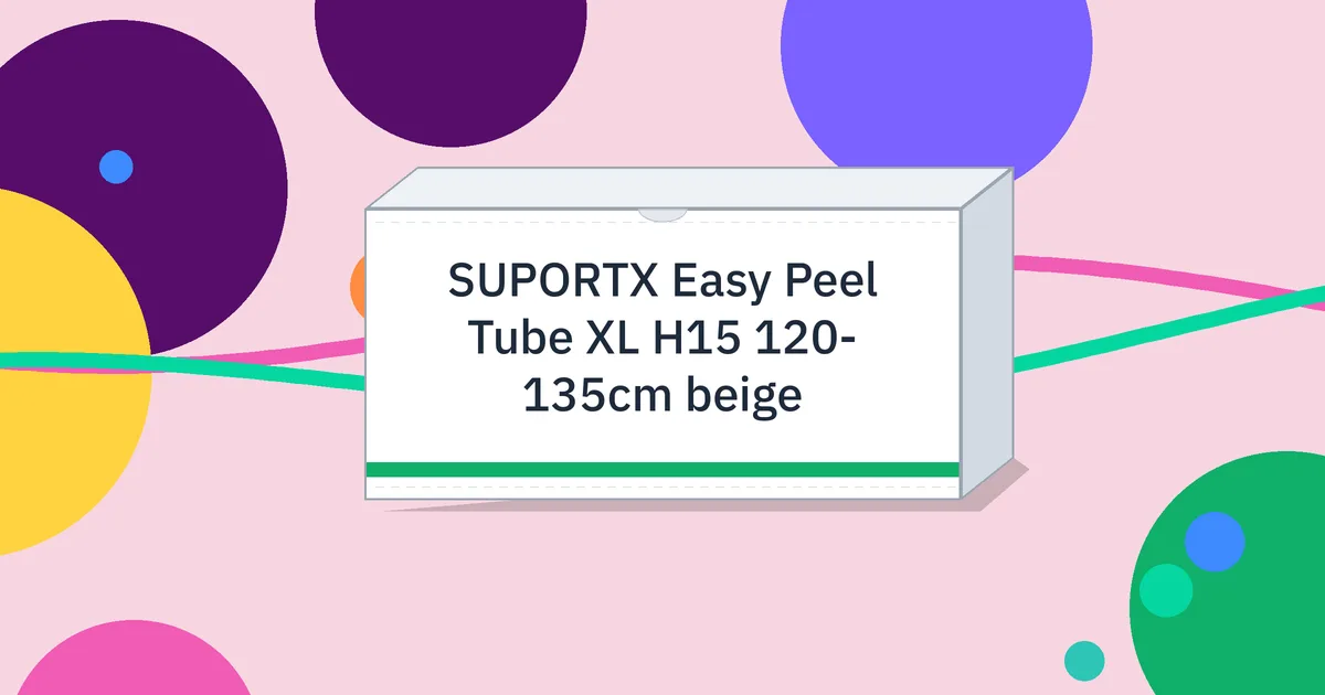 Symbolbild: Packung mit der Aufschrift SUPORTX Easy Peel Tube XL H15 120-135cm beige (PZN 09486636) – Verfügbarkeit und Bezug in Apotheken in Frankfurt am Main