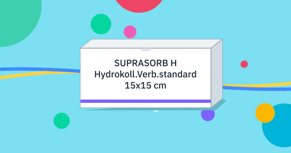 Symbolbild: Packung mit der Aufschrift SUPRASORB H Hydrokoll.Verb.standard 15x15 cm (PZN 03946841) – Verfügbarkeit und Bezug in Apotheken in Frankfurt am Main