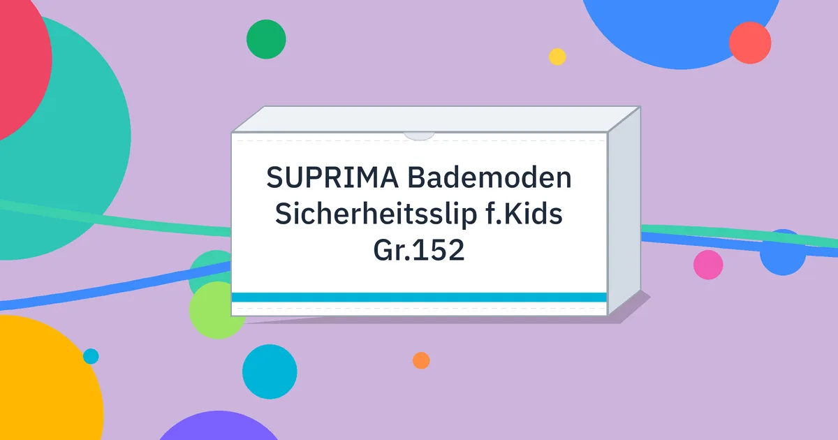 Symbolbild: Packung mit der Aufschrift SUPRIMA Bademoden Sicherheitsslip f.Kids Gr.152 (PZN 09222363) – Verfügbarkeit und Bezug in Apotheken in Frankfurt am Main