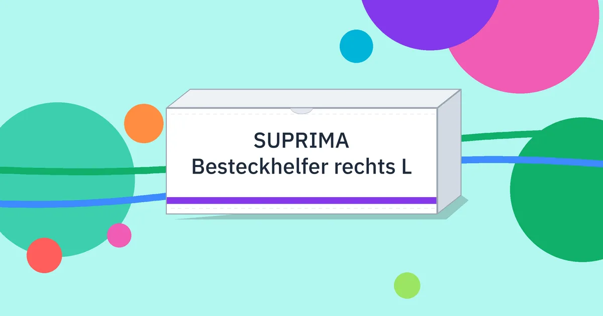 Symbolbild: Packung mit der Aufschrift SUPRIMA Besteckhelfer rechts L (PZN 20274171) – Verfügbarkeit und Bezug in Apotheken in Frankfurt am Main