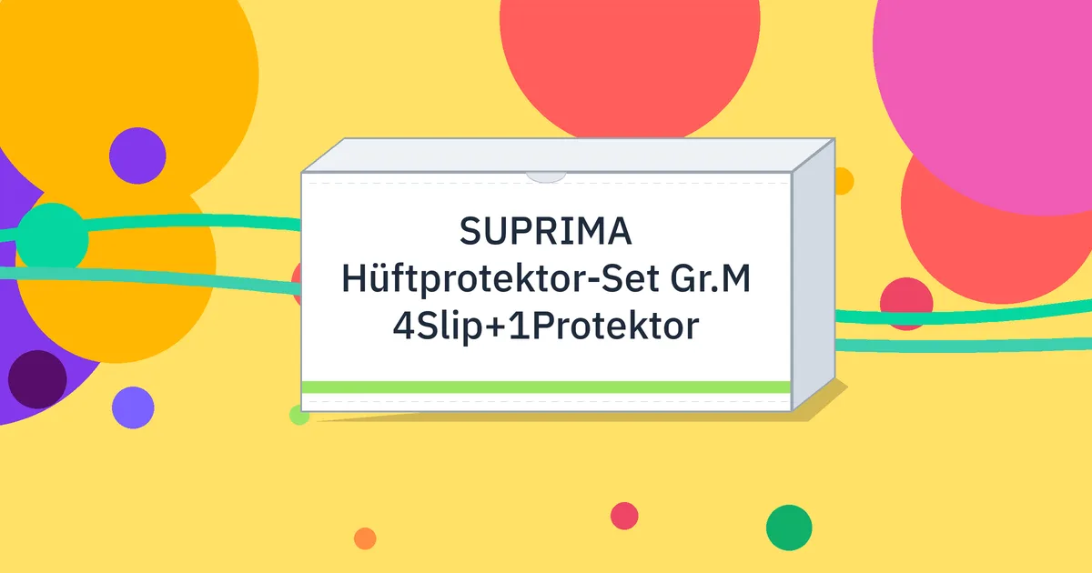 Symbolbild: Packung mit der Aufschrift SUPRIMA Hüftprotektor-Set Gr.M 4Slip+1Protektor (PZN 07711448) – Verfügbarkeit und Bezug in Apotheken in Frankfurt am Main