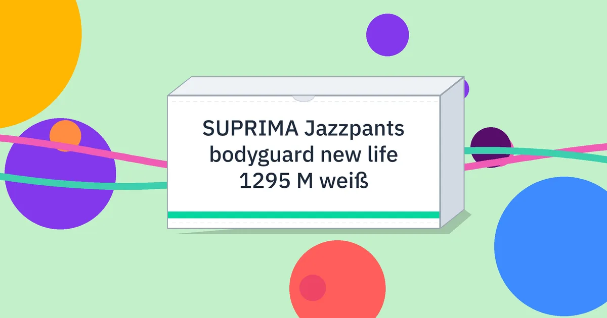 Symbolbild: Packung mit der Aufschrift SUPRIMA Jazzpants bodyguard new life 1295 M weiß (PZN 18401171) – Verfügbarkeit und Bezug in Apotheken in Frankfurt am Main