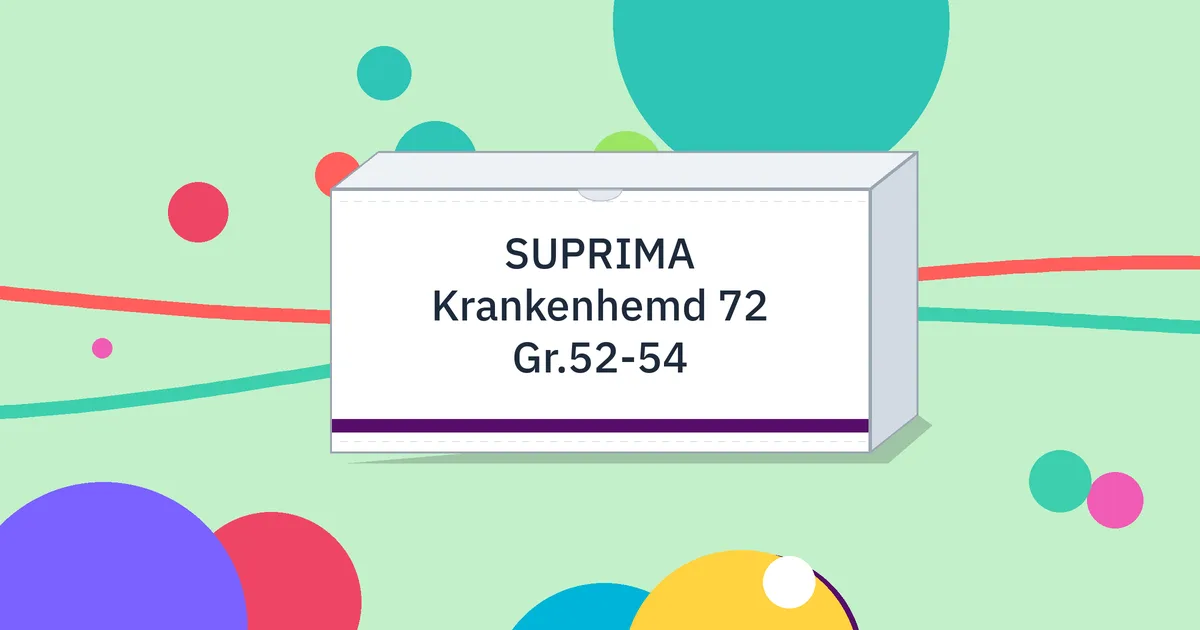 Symbolbild: Packung mit der Aufschrift SUPRIMA Krankenhemd 72 Gr.52-54 (PZN 07671476) – Verfügbarkeit und Bezug in Apotheken in Frankfurt am Main