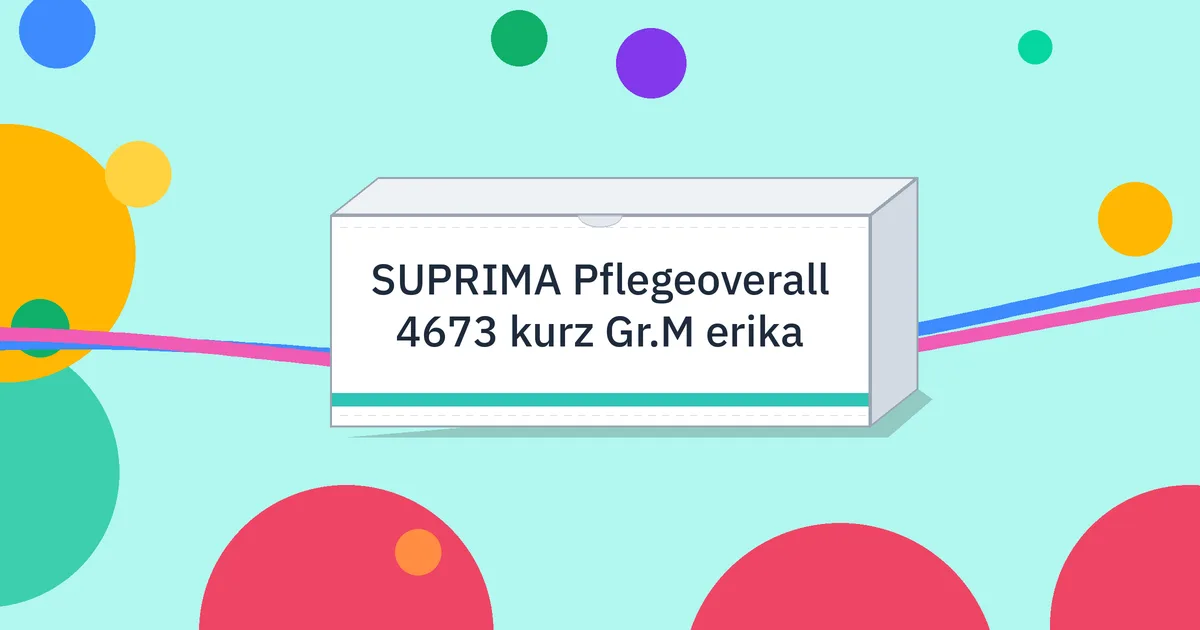 Symbolbild: Packung mit der Aufschrift SUPRIMA Pflegeoverall 4673 kurz Gr.M erika (PZN 09785830) – Verfügbarkeit und Bezug in Apotheken in Frankfurt am Main