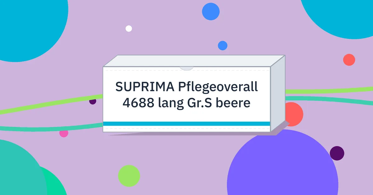 Symbolbild: Packung mit der Aufschrift SUPRIMA Pflegeoverall 4688 lang Gr.S beere (PZN 11660219) – Verfügbarkeit und Bezug in Apotheken in Frankfurt am Main