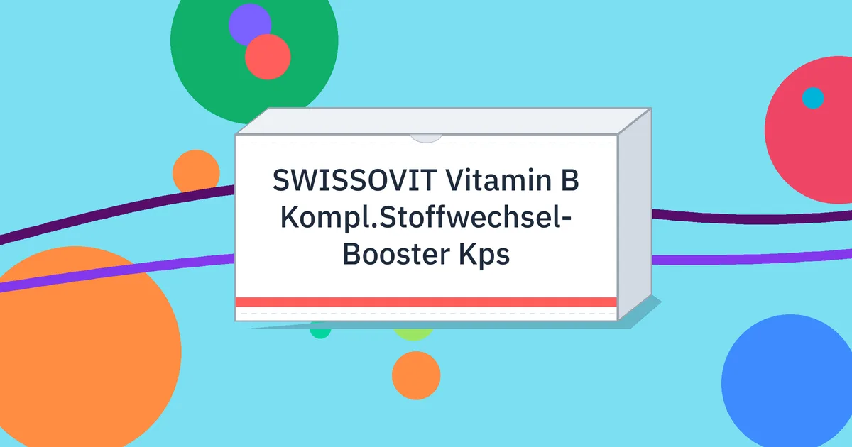 Symbolbild: Packung mit der Aufschrift SWISSOVIT Vitamin B Kompl.Stoffwechsel-Booster Kps (PZN 20082721) – Verfügbarkeit und Bezug in Apotheken in Frankfurt am Main