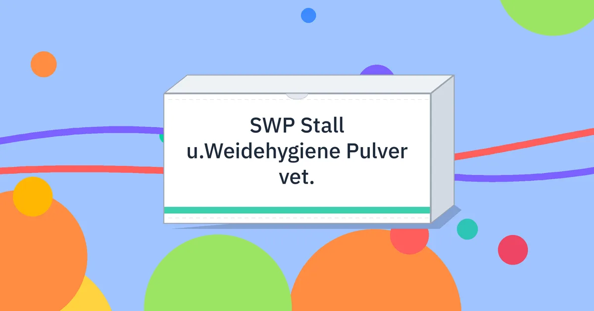 Symbolbild: Packung mit der Aufschrift SWP Stall u.Weidehygiene Pulver vet. (PZN 13785770) – Verfügbarkeit und Bezug in Apotheken in Frankfurt am Main