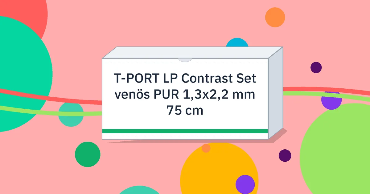 Symbolbild: Packung mit der Aufschrift T-PORT LP Contrast Set venös PUR 1,3x2,2 mm 75 cm (PZN 07591346) – Verfügbarkeit und Bezug in Apotheken in Frankfurt am Main